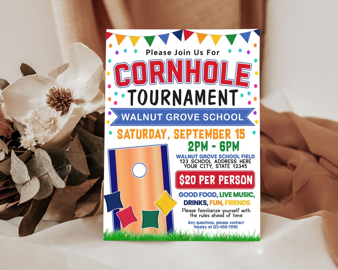 Editable Cornhole Flyer Template, Cornhole Tournament Fundraiser Flyer ...