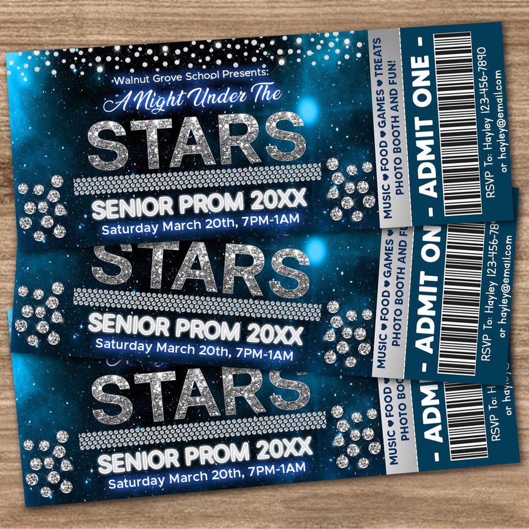 A Night Under the Stars Prom Ticket Template, School Dance Ticket ...
