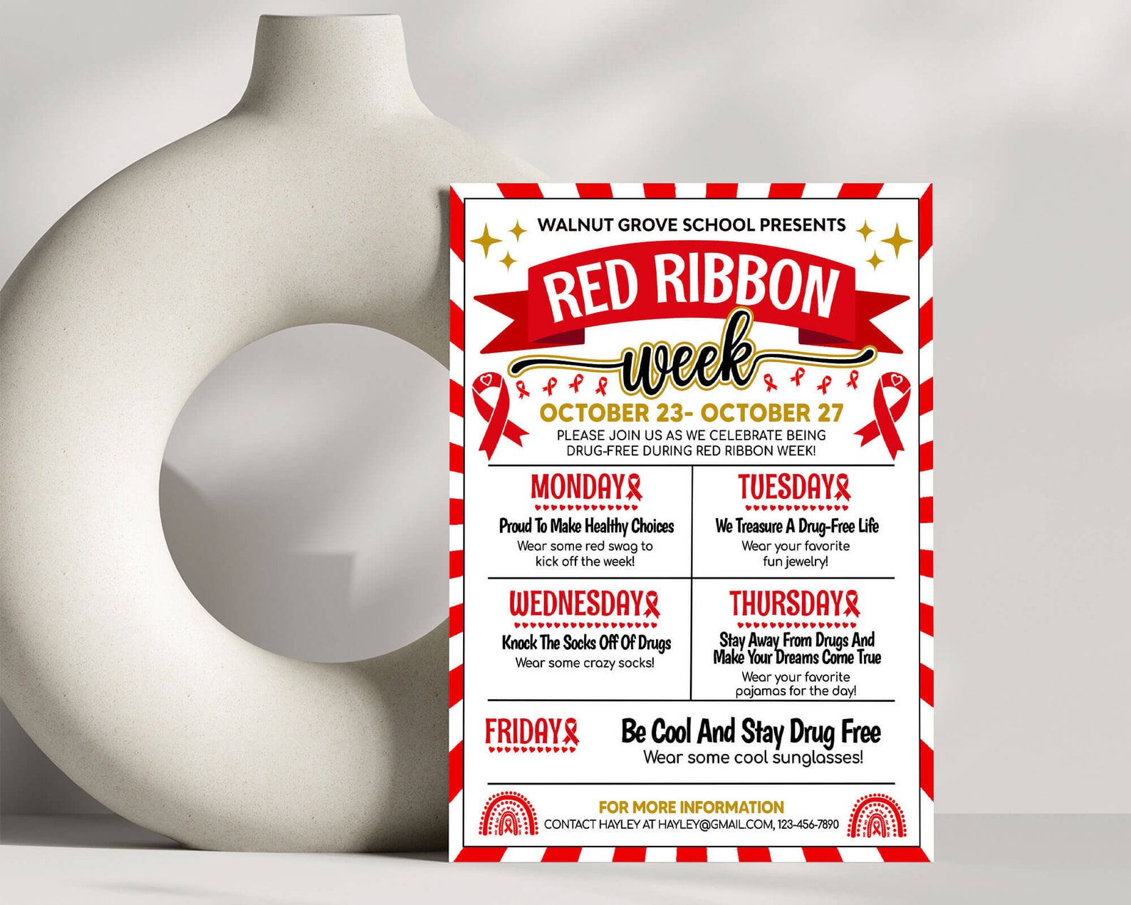 Red Ribbon Spirit Week Template, School Spirit Week Schedule, Red ...