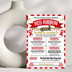 Red Ribbon Spirit Week Template, School Spirit Week Schedule, Red ...