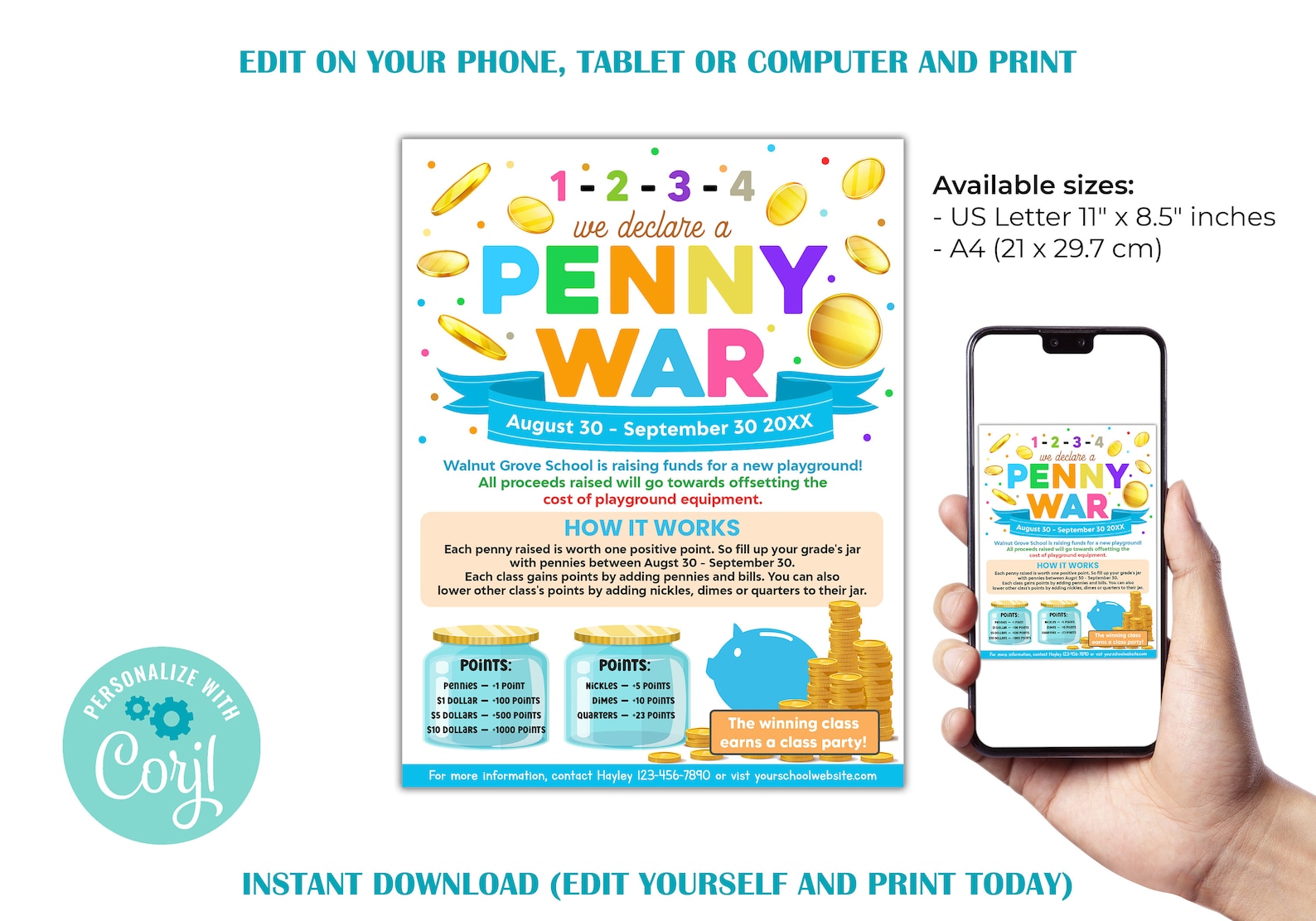 Editable Penny War Fundraiser Flyer Church Nonprofit PTO PTA - Etsy