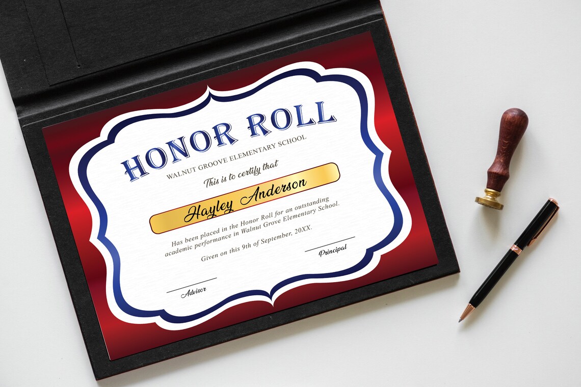 Customizable Honor Roll Certificate, Editable Red Blue Award ...