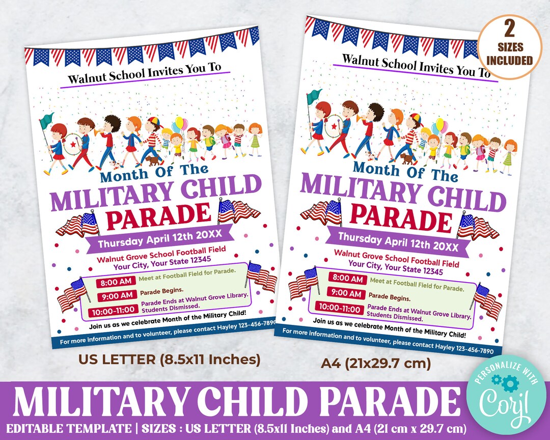 Editable Month of the Military Child Parade Flyer, PTO PTA School Flyer ...