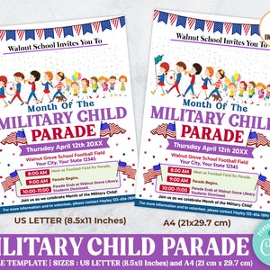 Editable Month of the Military Child Parade Flyer, PTO PTA School Flyer ...