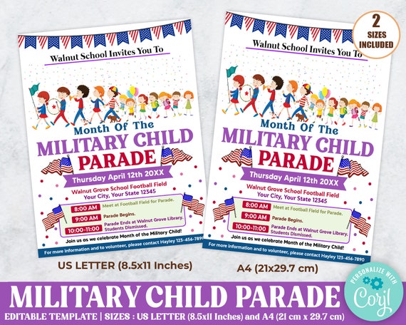 Editable Month Of The Military Child Parade Flyer, PTO PTA School Flyer ...