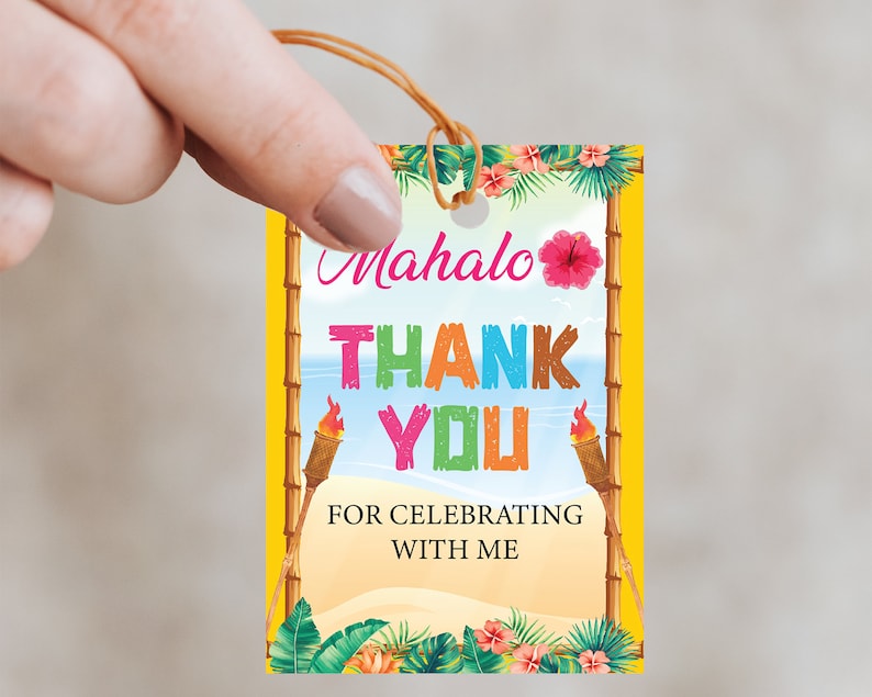 Printable Luau Thank You Tag Mahalo Thank You for Celebrating - Etsy