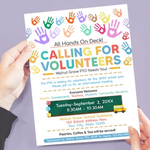 Editable Volunteer Recruitment Flyer, School Volunteer Fundraiser Event ...