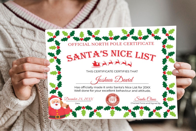Editable Christmas Nice List Certificate Instant Download, Christmas ...