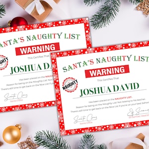 Printable Naughty List Warning, Santa Naughty List Certificate, Cute ...