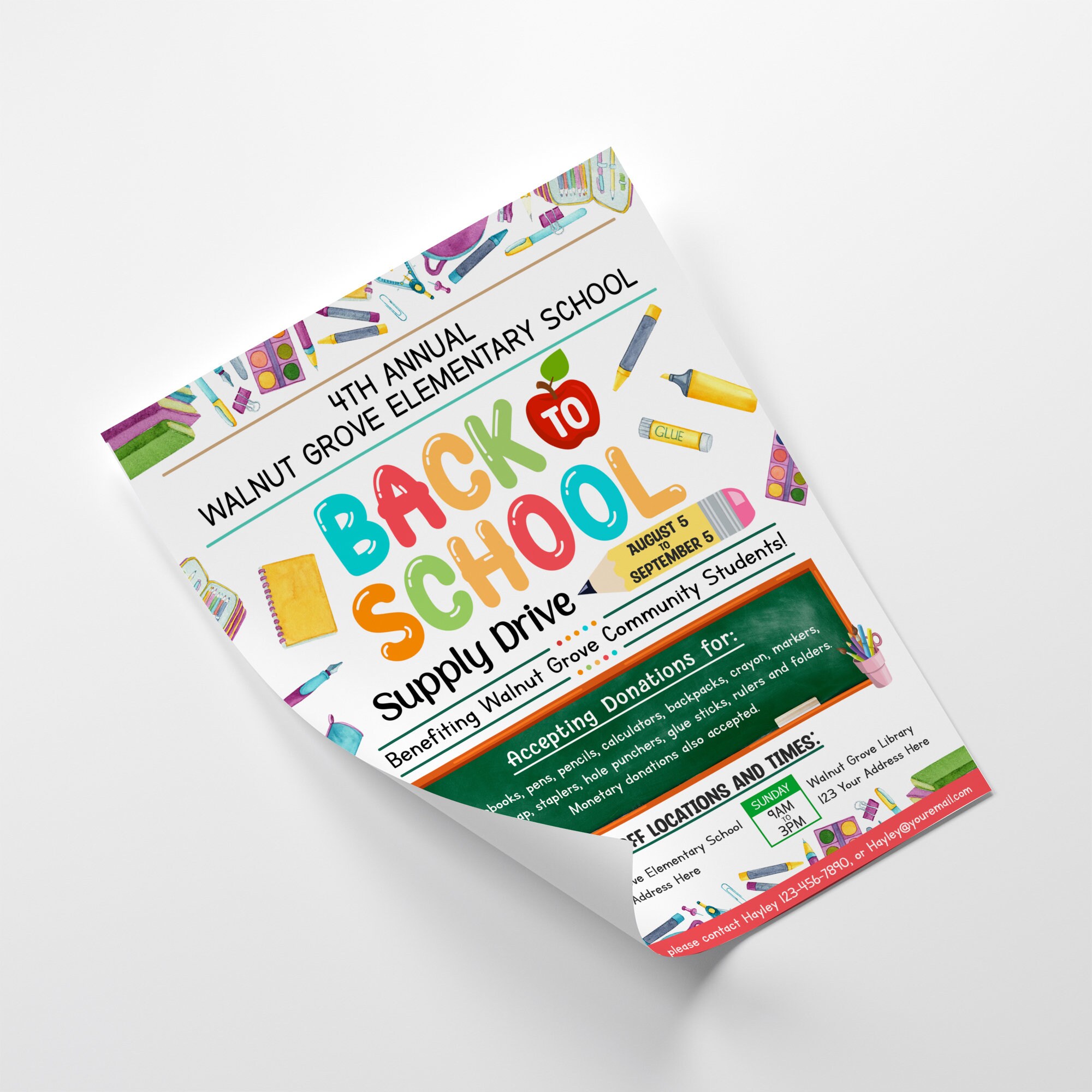 Editable Back to School Flyer, Colorful School Supply Drive Flyer ...