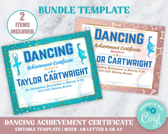 EDITABLE Dancer Certificate, Dancing Award BUNDLE, Dance Recital Award ...