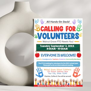 Volunteer Recruitment Flyer, PTO PTA Volunteer Flyer Template, Calling ...