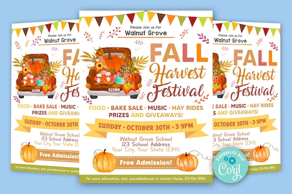 Editable Fall Harvest Festival Flyer, School Church Community Halloween ...