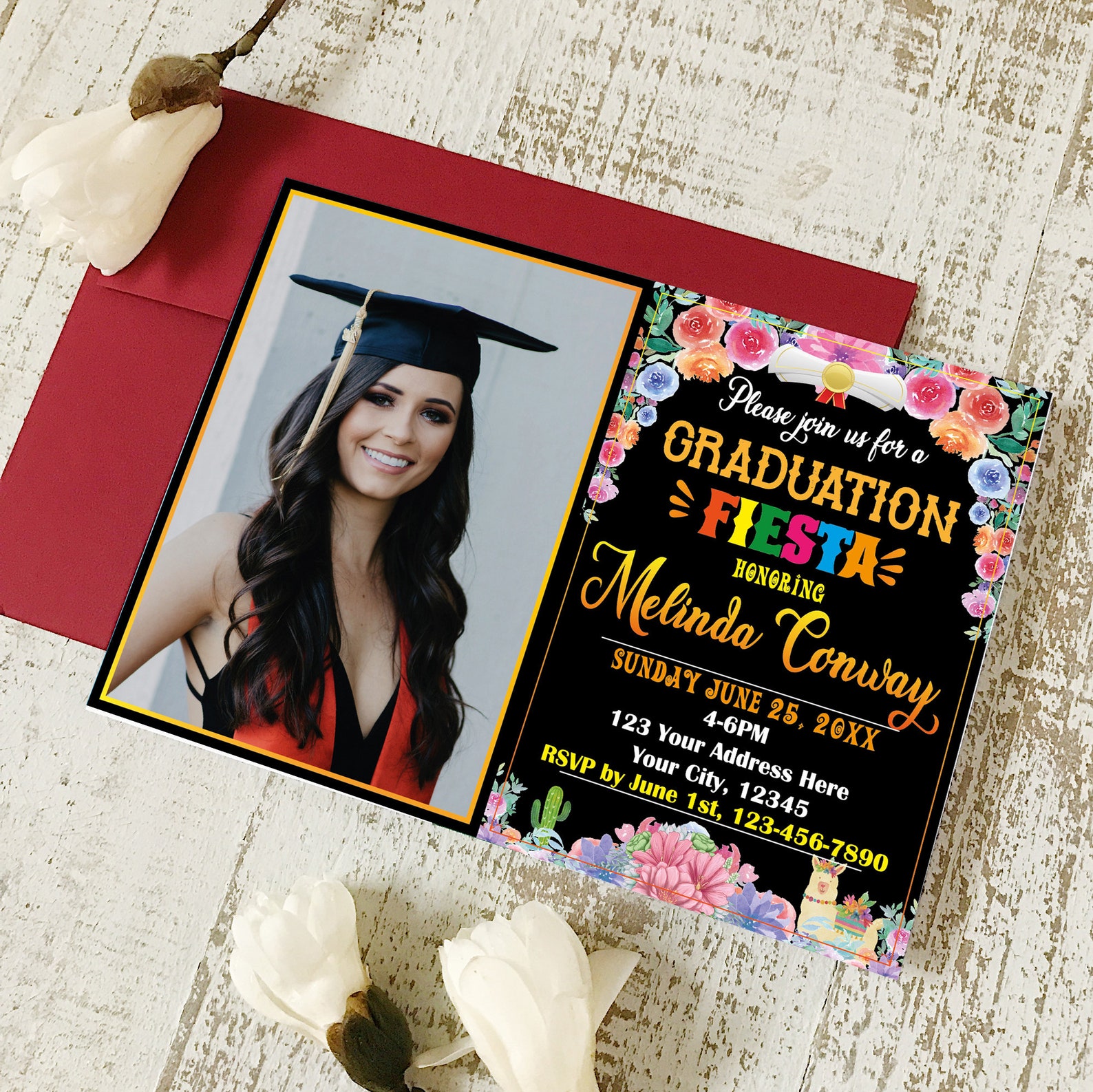 EDITABLE Fiesta Graduation Party Invitations With Photo Black - Etsy