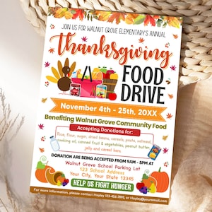 Editable Thanksgiving Food Drive Flyer, Fall Food Drive Flyer, Autumn ...