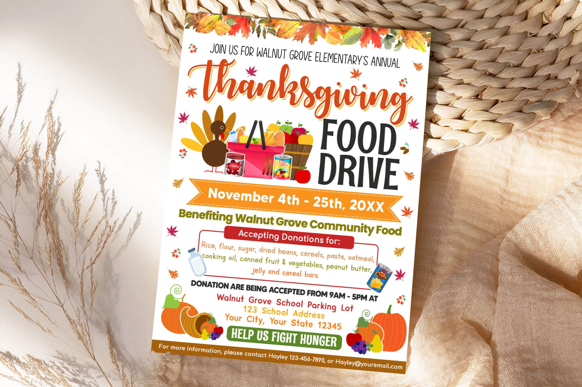 Editable Thanksgiving Food Drive Flyer, Fall Food Drive Flyer, Autumn ...