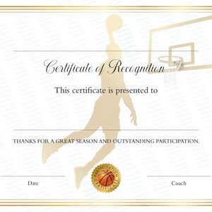 DIY Printable Blank PDF End of Season Basketball Award Certificates, 16 ...