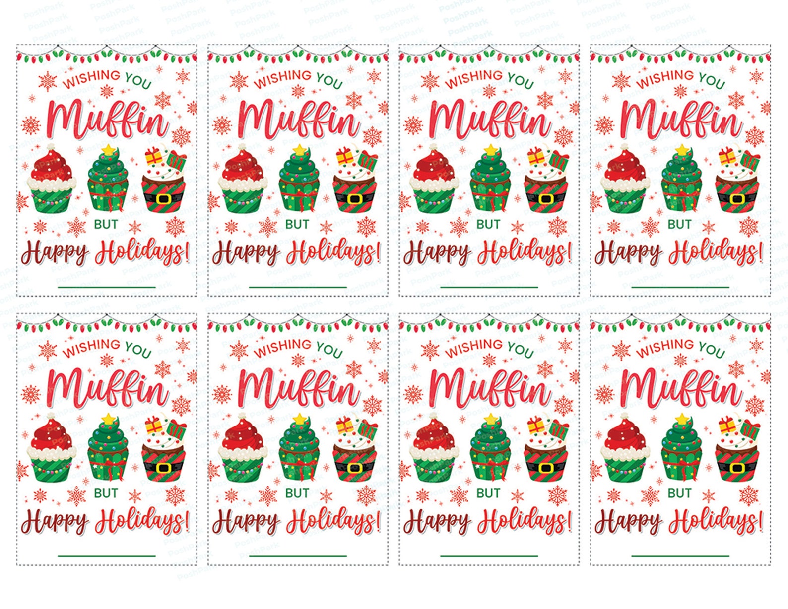 PDF Xmas Holiday Gift Tags, Wishing You Muffin but Happy Holiday Tags ...