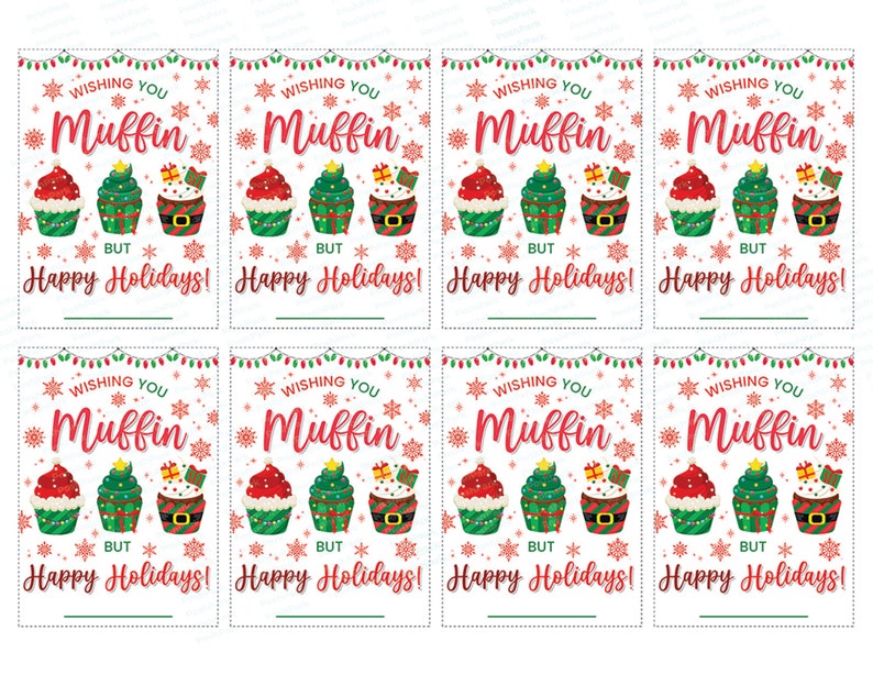 PDF Xmas Holiday Gift Tags, Wishing You Muffin but Happy Holiday Tags ...