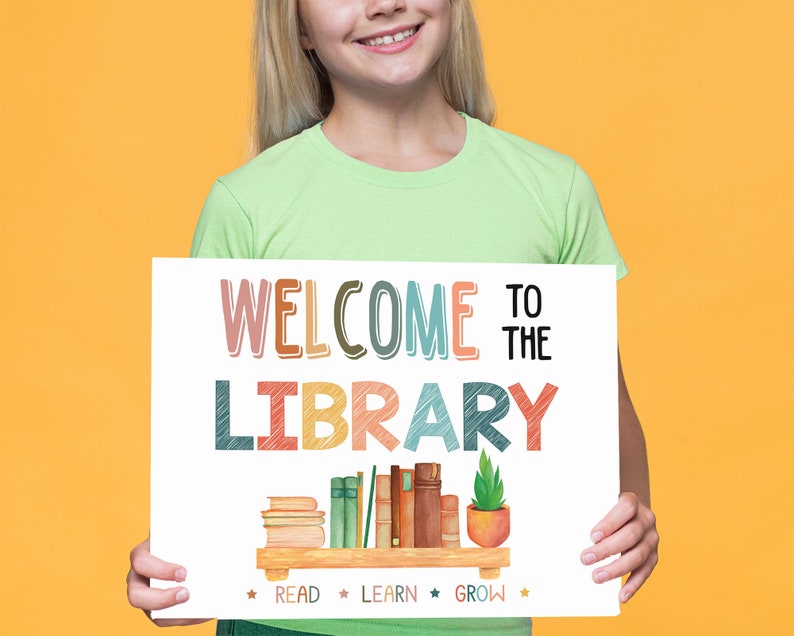 Printable Welcome Library School Sign PDF Classroom Decor - Etsy