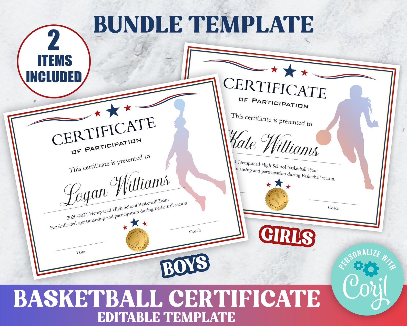 Editable Basketball Certificate Template Bundle for Boys and - Etsy