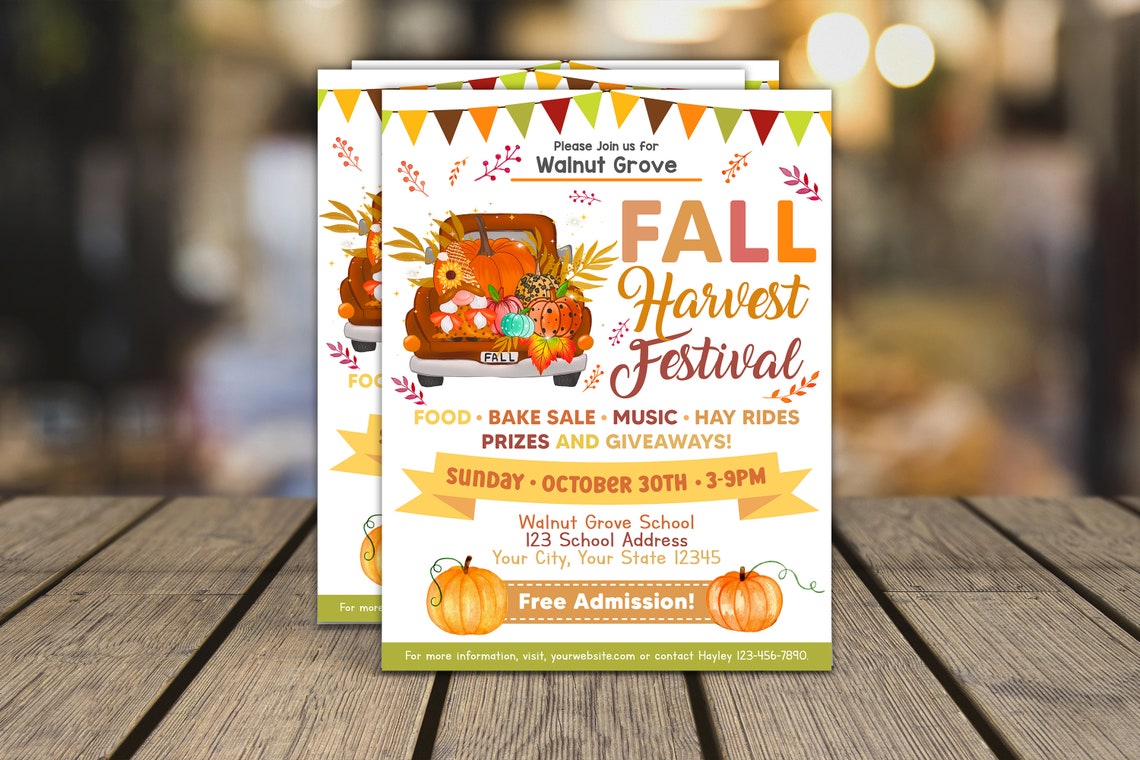 Editable Fall Harvest Festival Flyer, School Church Community Halloween ...