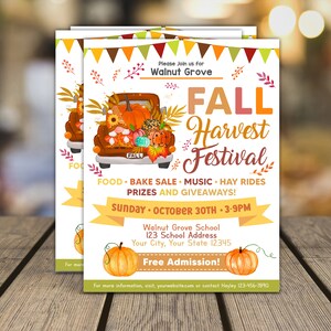 Editable Fall Harvest Festival Flyer, School Church Community Halloween ...