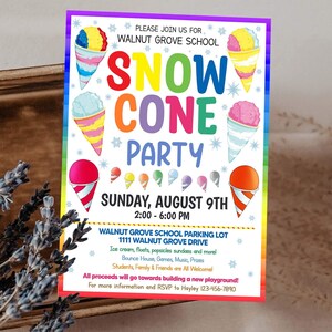 Editable Snow Cone Party Invite, Ice Cream Party Invite, PTO PTA School ...