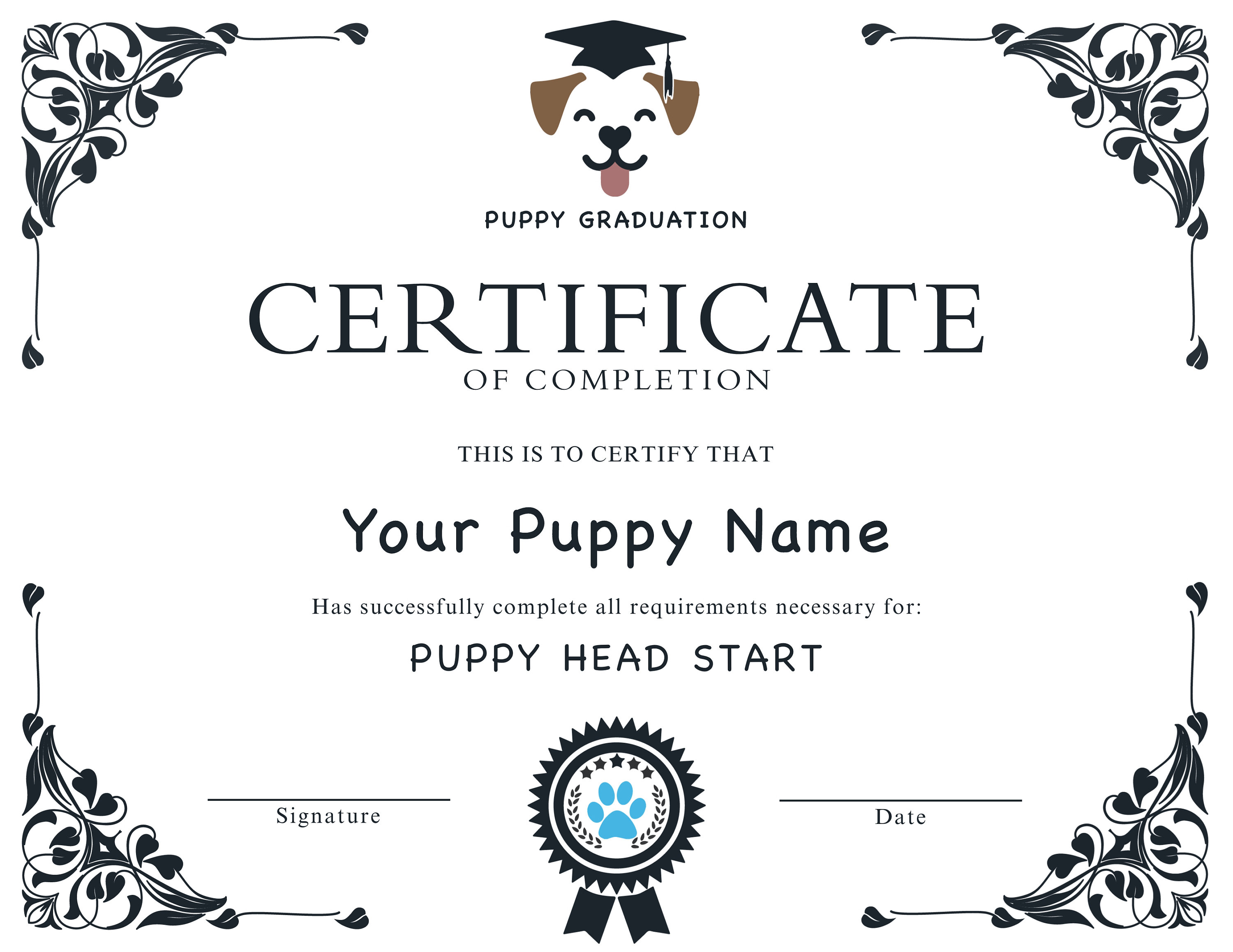 EDITABLE Puppy Dog Graduation Certificate Template Dog Award - Etsy Canada