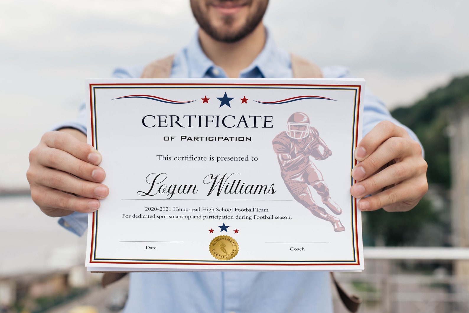 Red White Football Certificate Template, DIY Football Participation ...