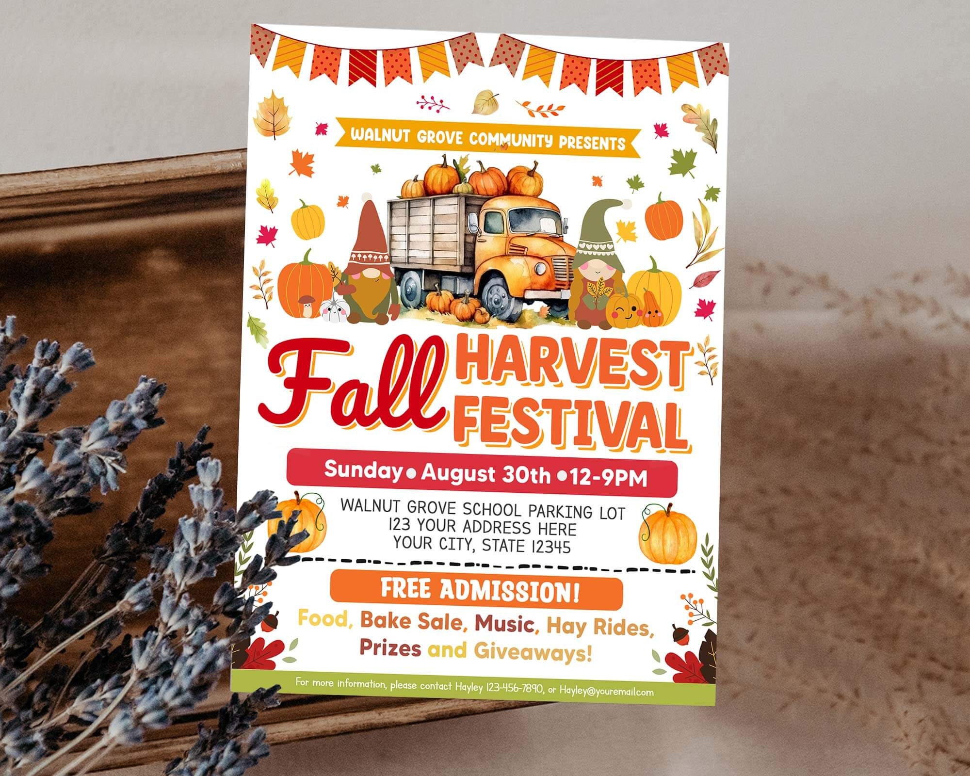 Editable Fall Harvest Festival Flyer Template, Fall Event Party Invite ...