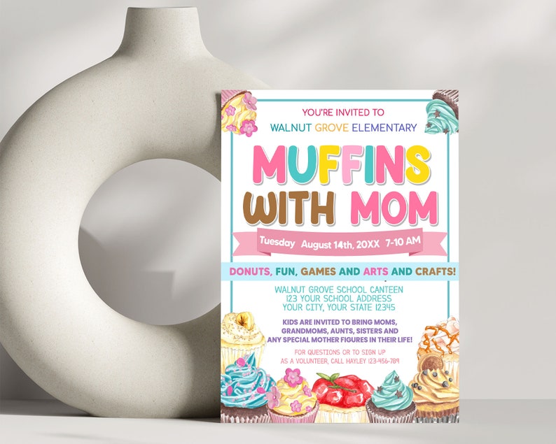 Editable Muffins With Mom Invitation, PTO PTA Fundraiser Flyer, Mother ...