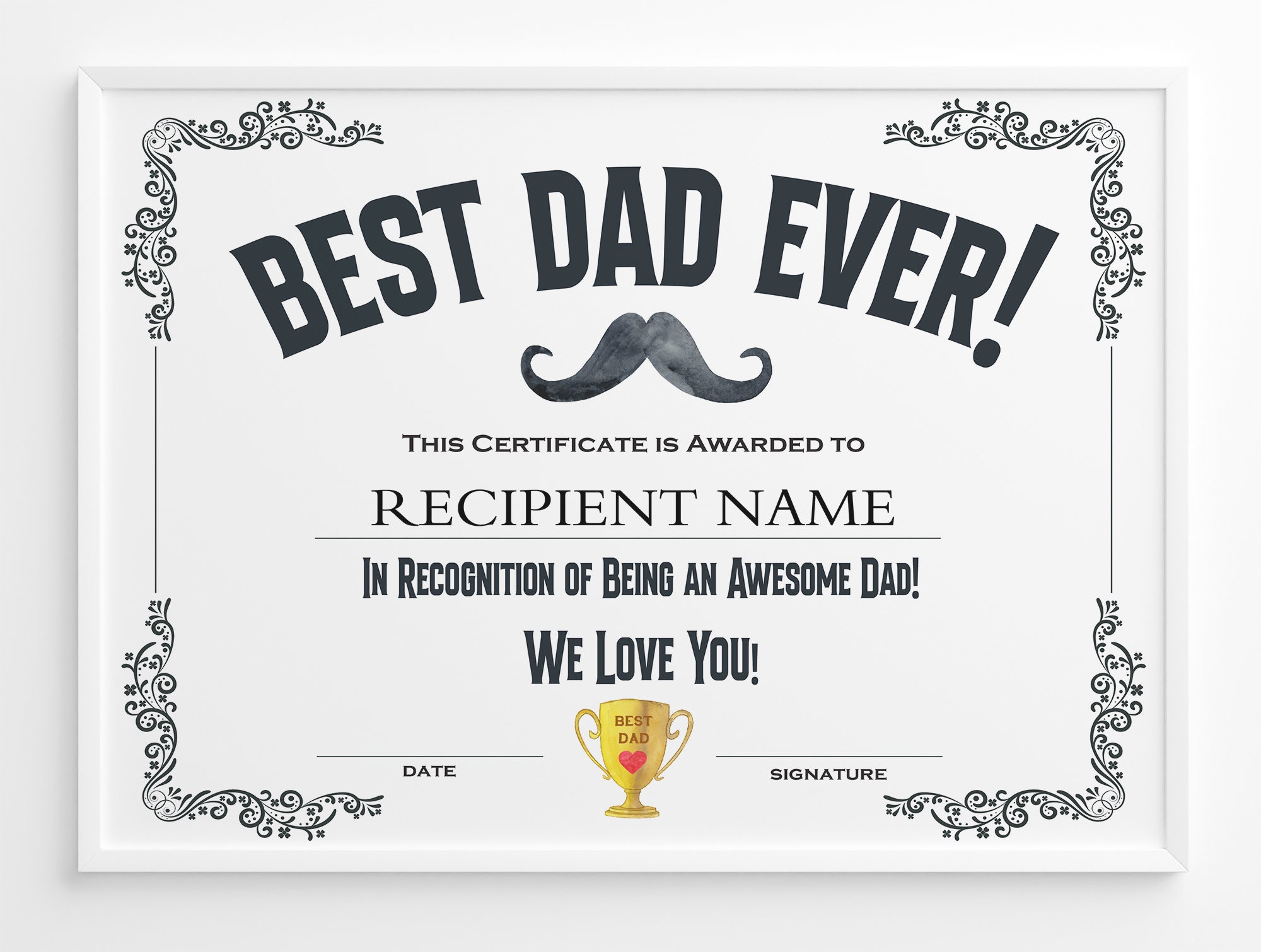 Father Certificate Best Dad Ever Certificate Award - Etsy