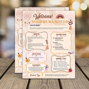 Back to School Newsletter Template for Teacher Boho Back to - Etsy