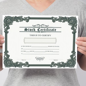 PRINTABLE Blank Stock Certificate Template, DIY Certificate of Stock ...