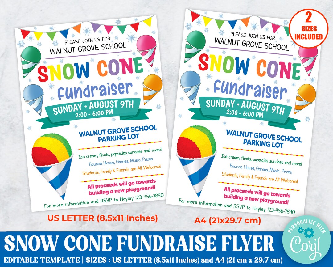 Snow Cone Fundraiser Flyer Template, School Charity Template, Flyer ...