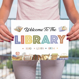 Welcome Library School Sign, Printable School Library Poster Classroom ...
