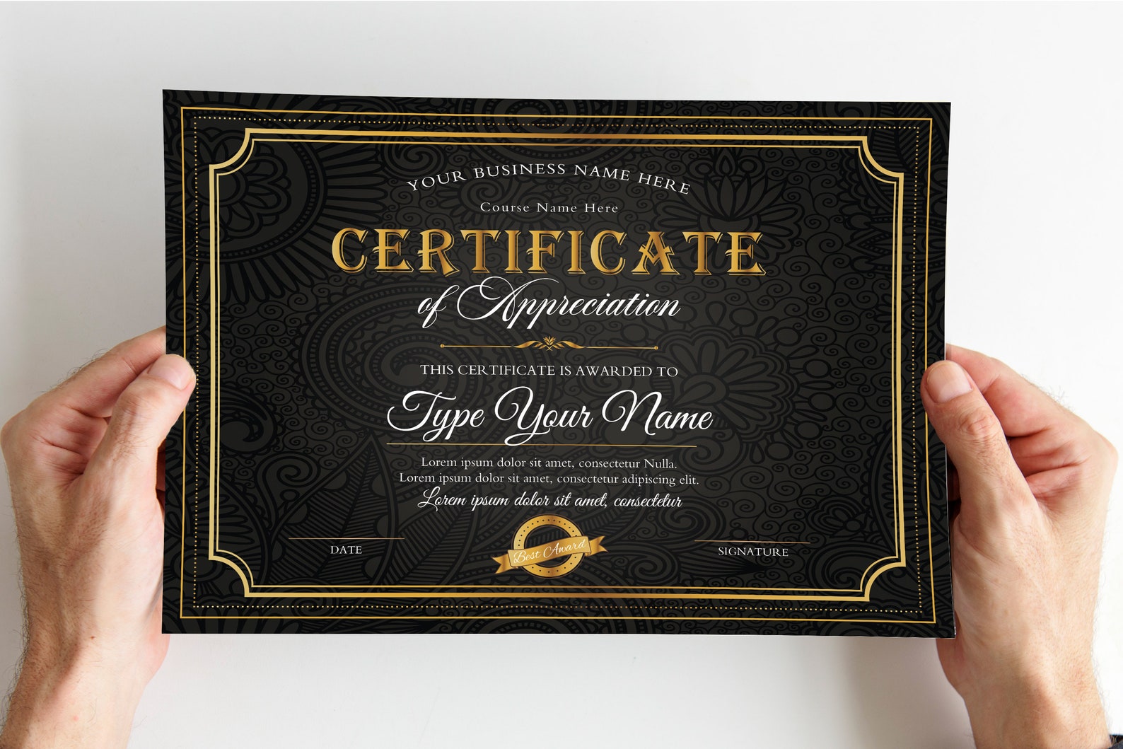 Editable Certificate of Appreciation Gold and Black, Custom Award ...