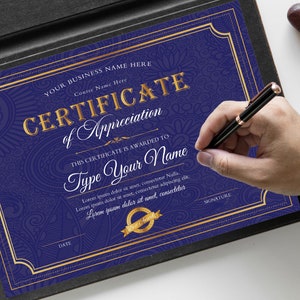 Editable Certificate of Appreciation Template, Royal Blue and Black ...
