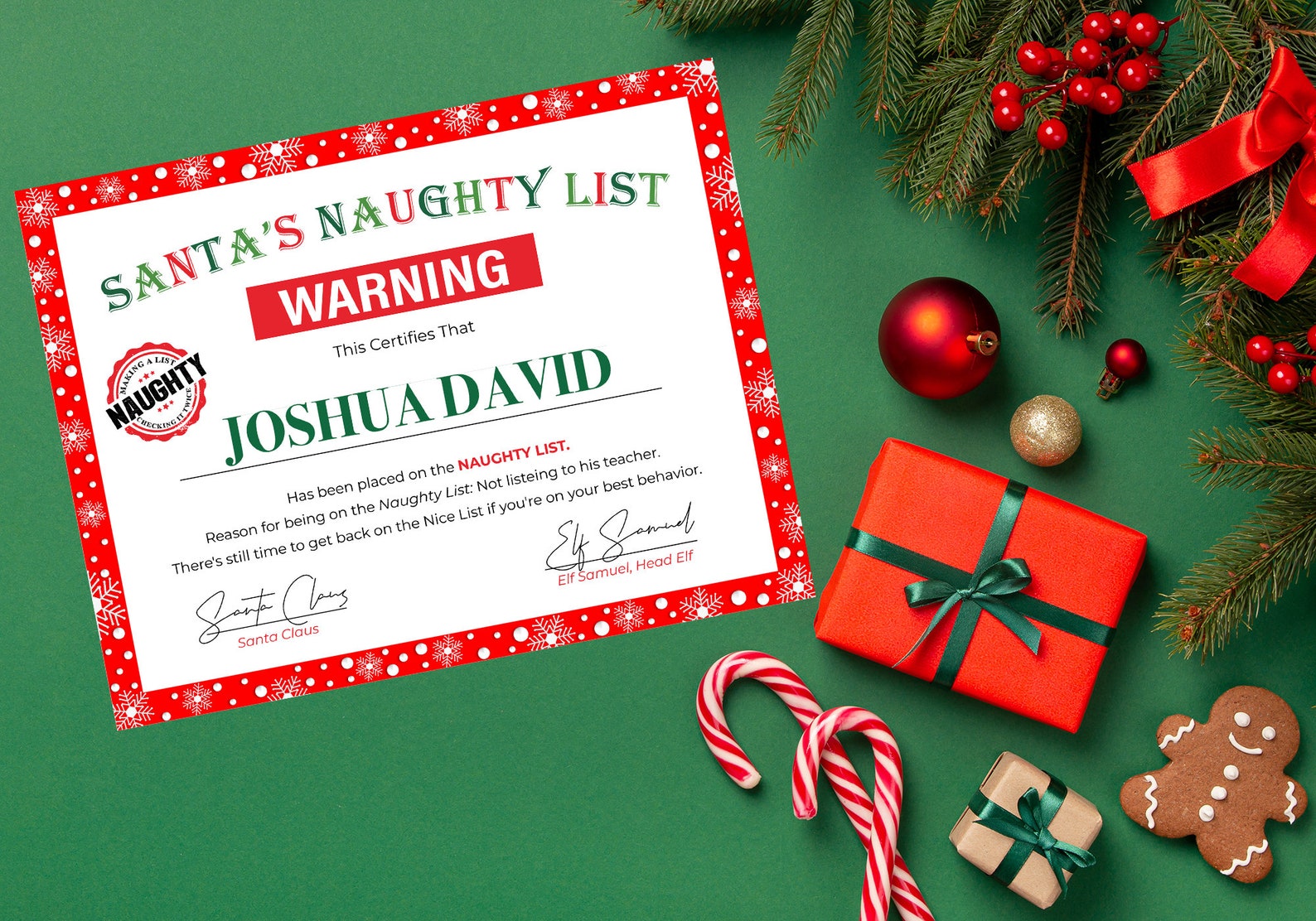 Printable Naughty List Warning, Santa Naughty List Certificate, Cute ...