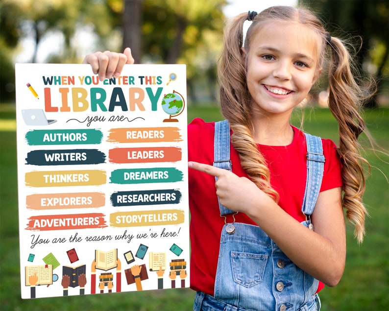 Printable Library Sign Boho Library Posters Downloadable - Etsy