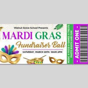 Mardi Gras Invitation Ticket Template, Masquerade Ball, Mardi Gras ...