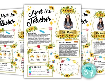 SUNFLOWER Meet the Teacher Letter Template Editable Meet the - Etsy