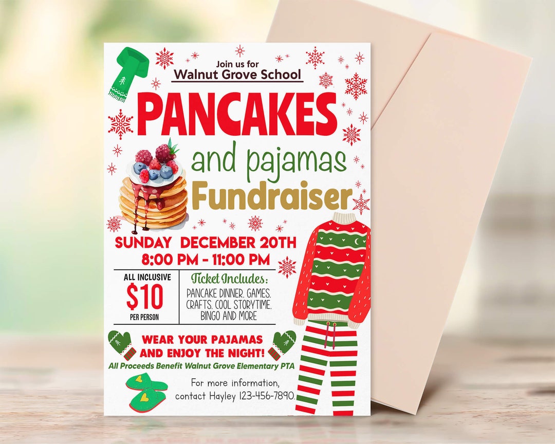 Pancakes and Pajamas Flyer Template, Editable PTA PTO Holiday ...