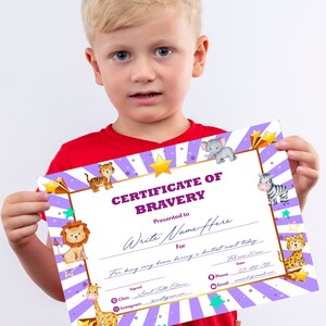 Printable PDF Certificate of Bravery, Cute Animal Theme PDF Kids ...