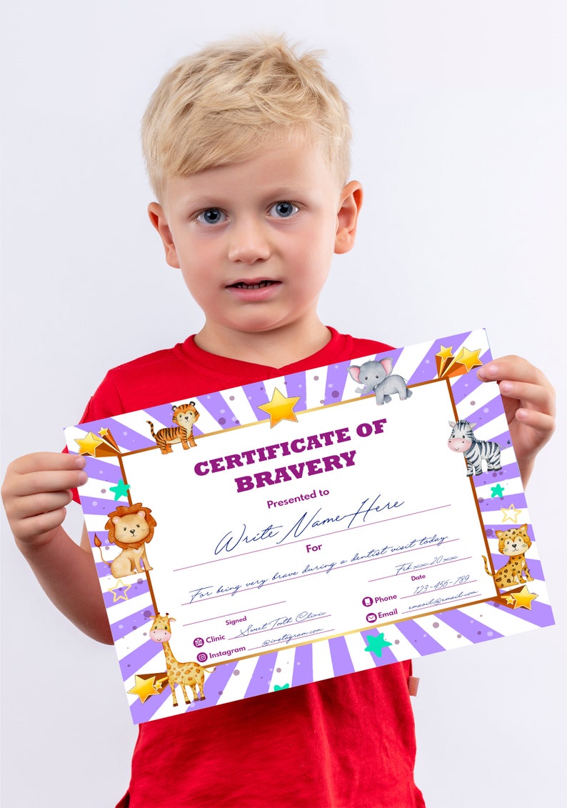 Printable PDF Certificate of Bravery, Cute Animal Theme PDF Kids ...