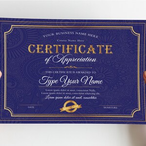 Editable Certificate of Appreciation Template, Royal Blue and Black ...