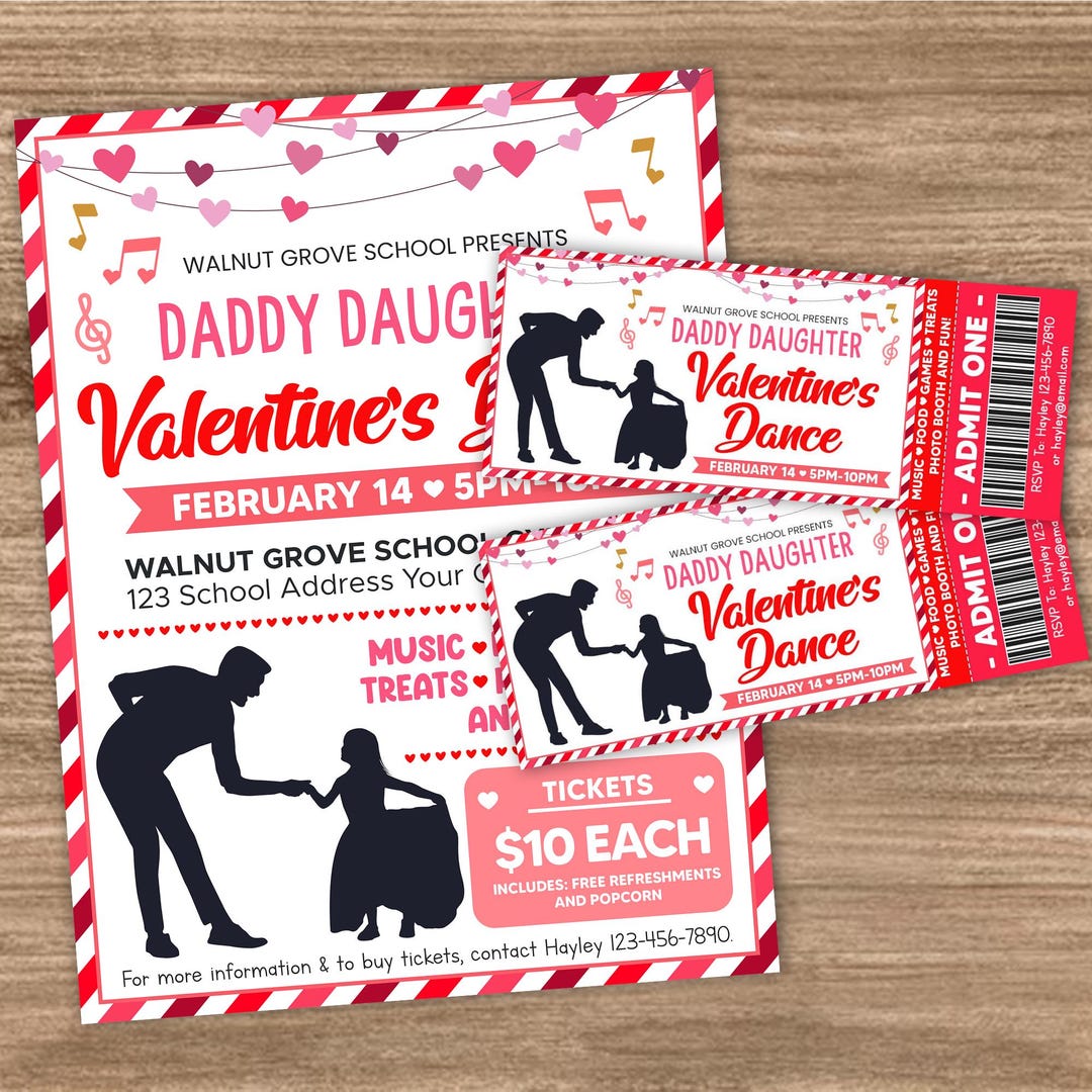 DIY Daddy Daughter Valentine's Day Dance Ticket and Flyer Bundle ...