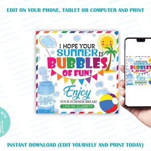 EDITABLE Bubbles of Fun Summer Tag, End of School Year Tags, Summer ...