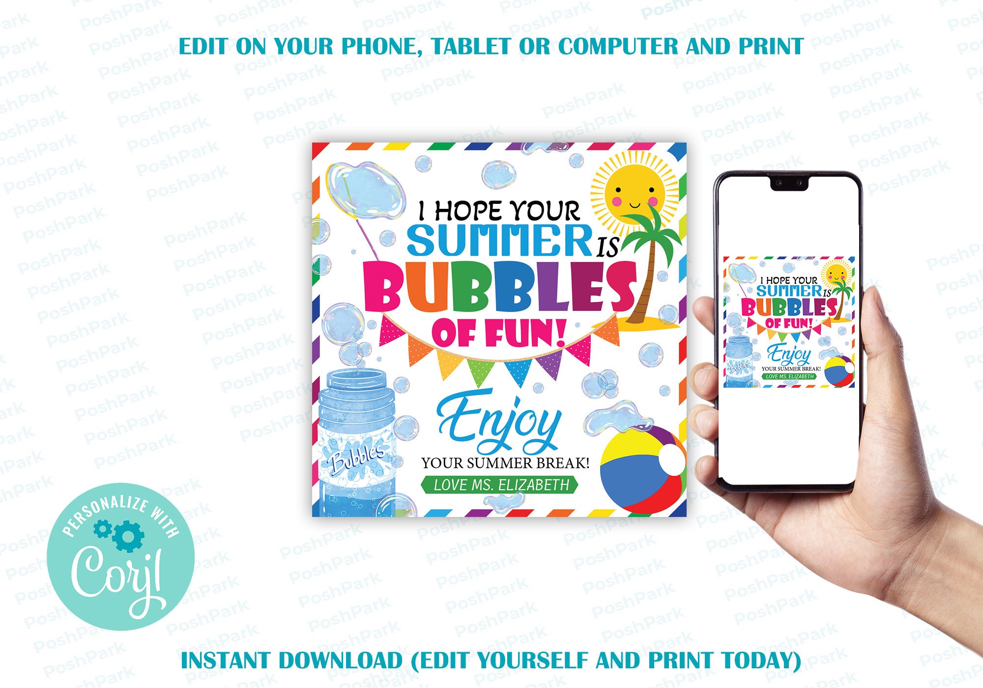 EDITABLE Bubbles of Fun Summer Tag End of School Year Tags - Etsy